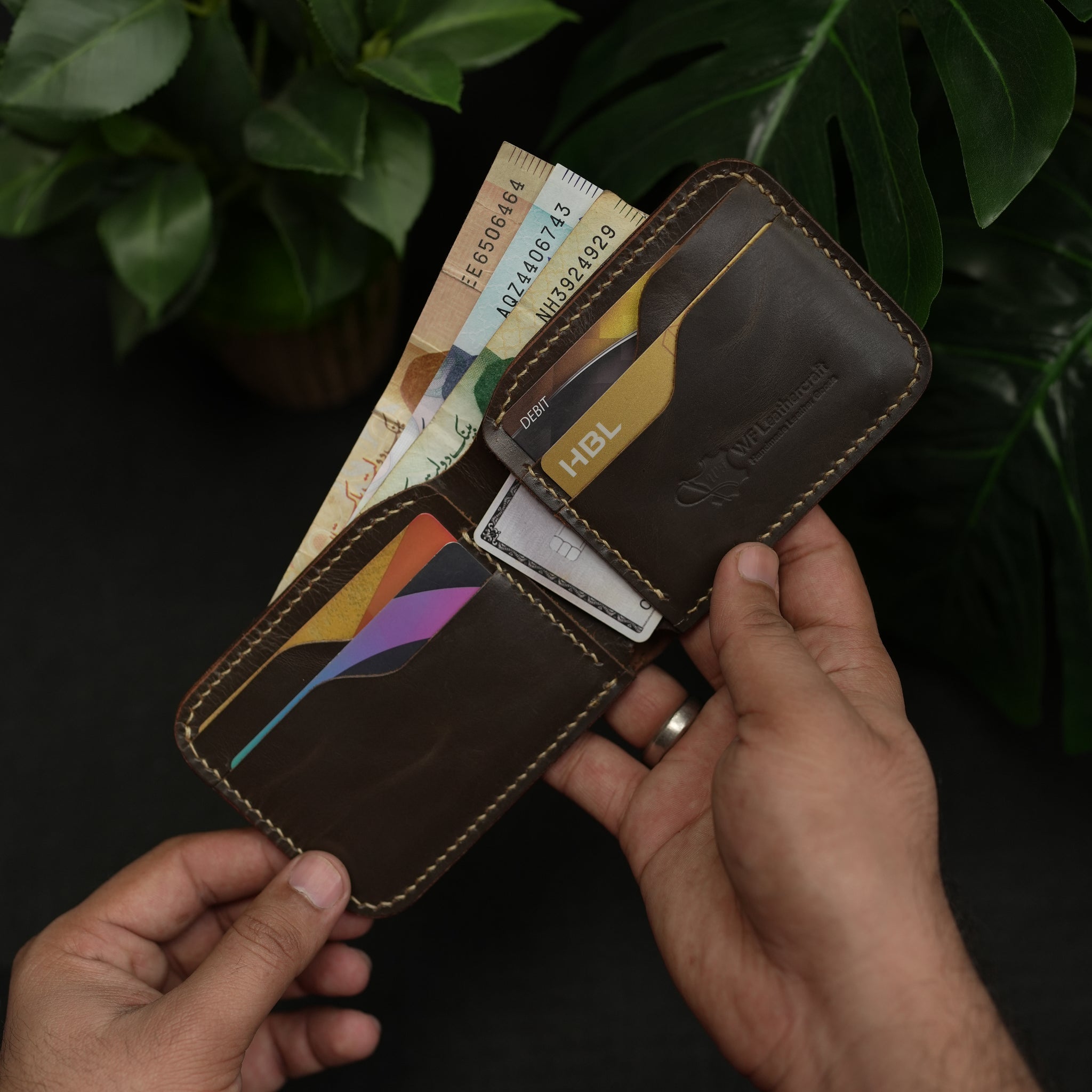 No.55-V2 Dark Olive Bifold Wallet – Handmade Genuine Leather Wallet ...